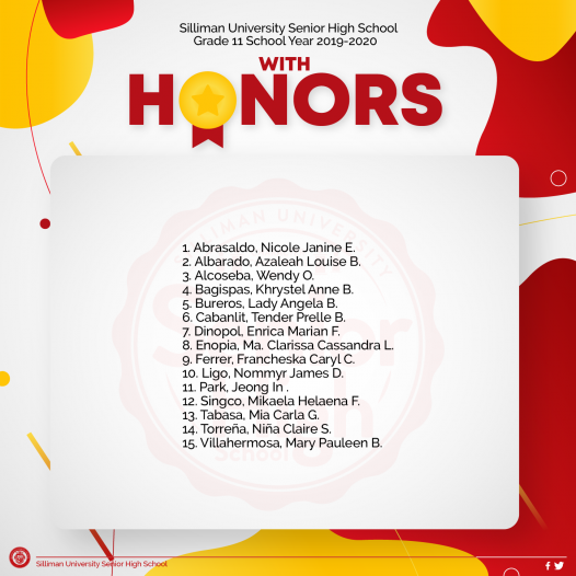 Senior High School Honors for Grade 11 School Year 2019-2020 | Silliman ...