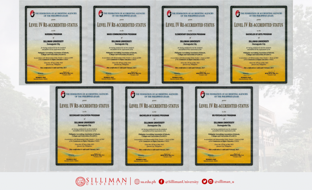 7 SU programs get Level IV re-accreditation from FAAP | Silliman University