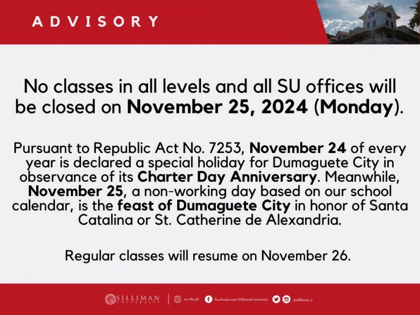 No classes in all levels and all SU offices will be closed on November ...
